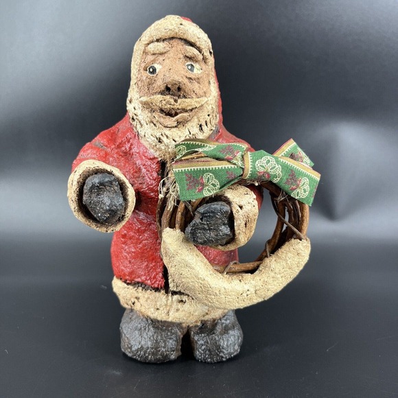 Handmade | Holiday | Vintage Primitive Folk Art Santa Figurine W Wreath ...